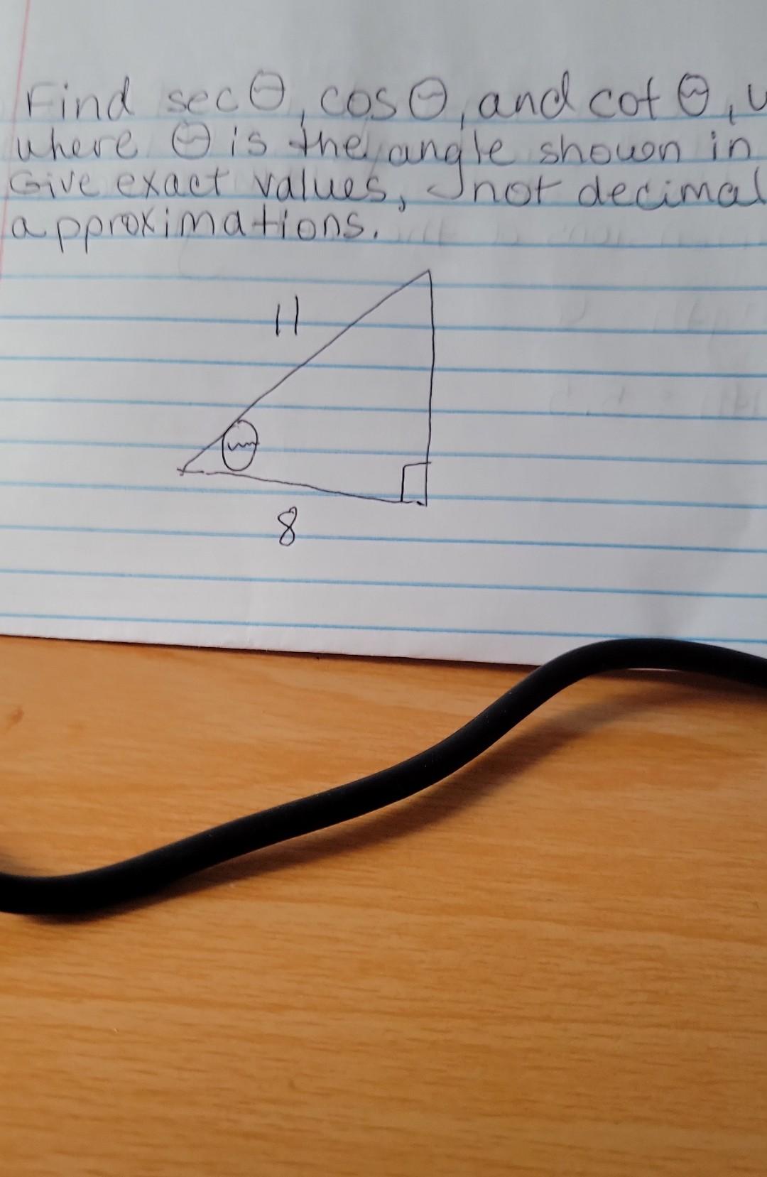 Solved Find secθ,cosθ, and cotθ,l where θ is the angle shown | Chegg.com