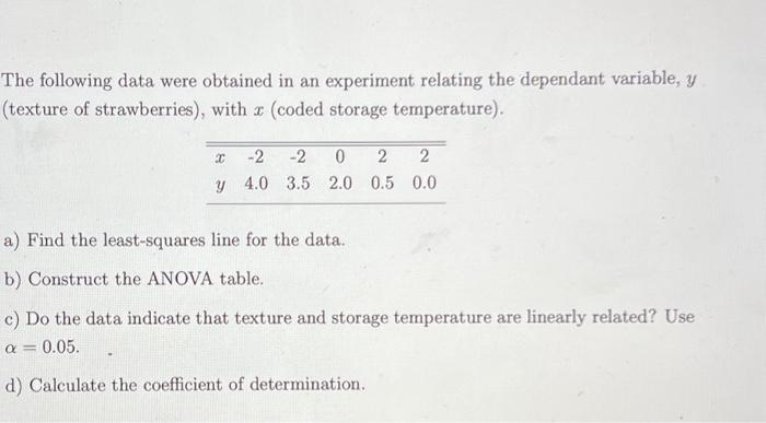 Solved The following data were obtained in an experiment | Chegg.com