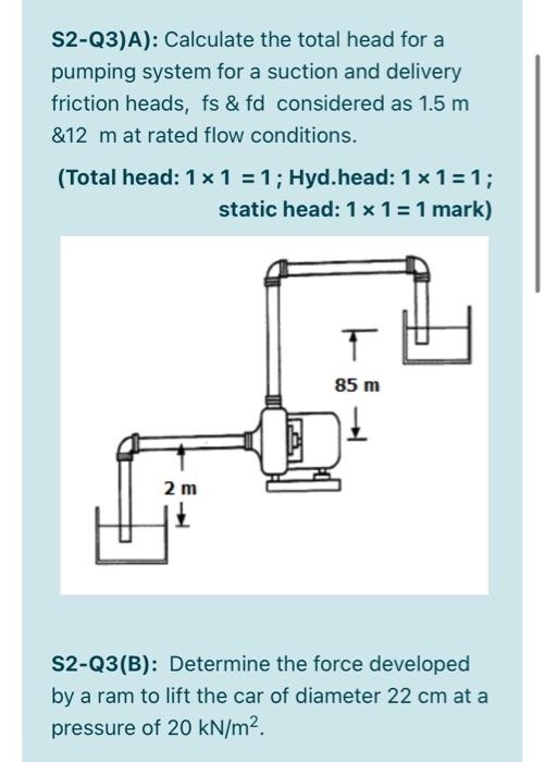 Solved S2-Q3)A): Calculate the total head for a pumping | Chegg.com