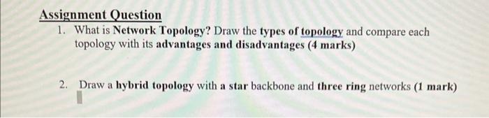 Solved ssignment Question 1. What is Network Topology? Draw | Chegg.com