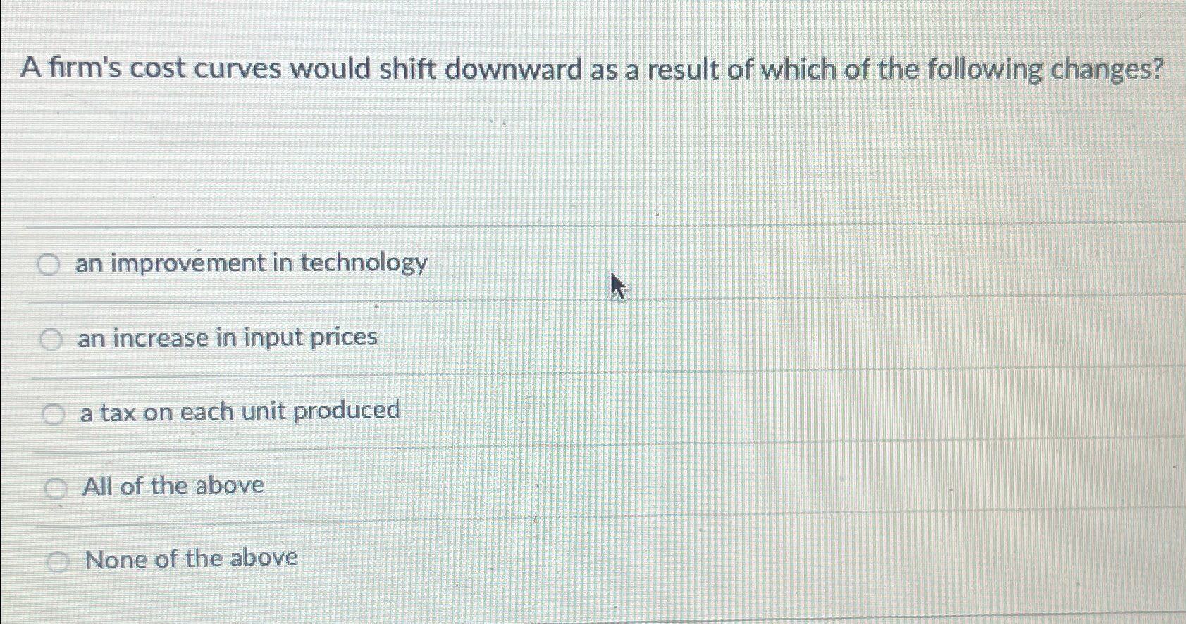 Solved A firm's cost curves would shift downward as a result | Chegg.com