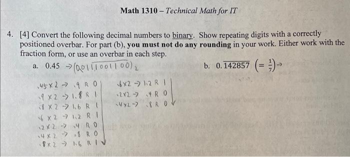 Solved 4. [4] Convert the following decimal numbers to | Chegg.com