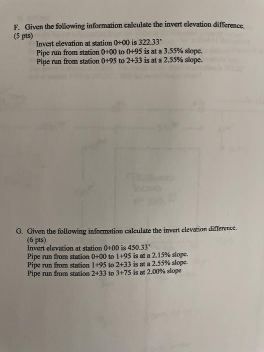 Solved F. Given the following information calculate the | Chegg.com