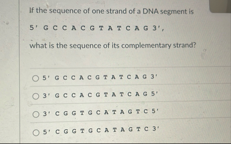 Solved If the sequence of one strand of a DNA segment is 5' | Chegg.com