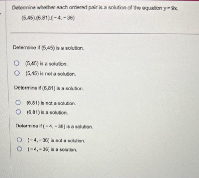 Solved Determine Whether Each Ordered Pair Is A Solution Of