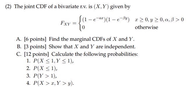Solved (2) ﻿The joint CDF of a bivariate r.v. ﻿is (x,Y) | Chegg.com