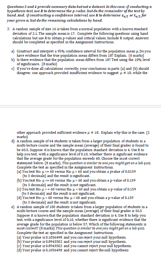 Solved Questions 3 ﻿and 4 ﻿provide summary data but not a | Chegg.com