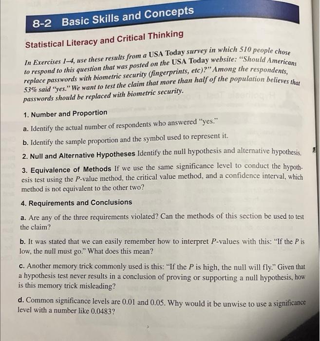 Solved 8-2 Basic Skills and Concepts Statistical Literacy | Chegg.com