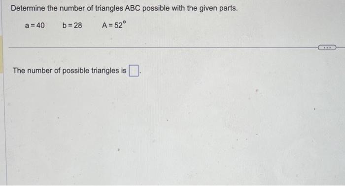 Solved Determine the number of triangles ABC possible with | Chegg.com