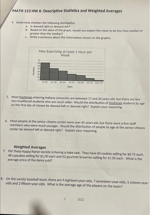 Solved MATH 123 HW 6- Descriptive Statistics and Weighted | Chegg.com