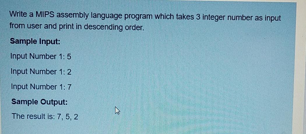 Solved Write a MIPS assembly language program which takes 3 | Chegg.com