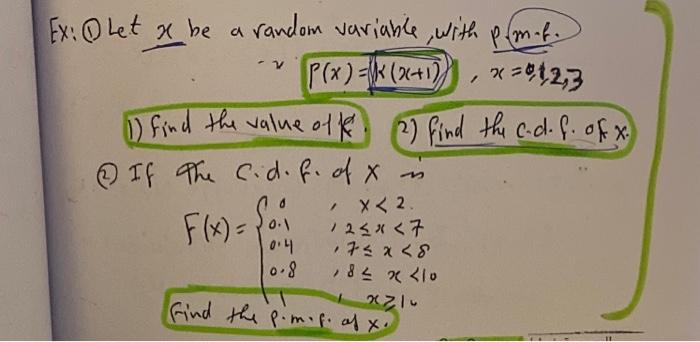 Solved Ex: (1) Let x be a random variable, with p m−f. -v | Chegg.com