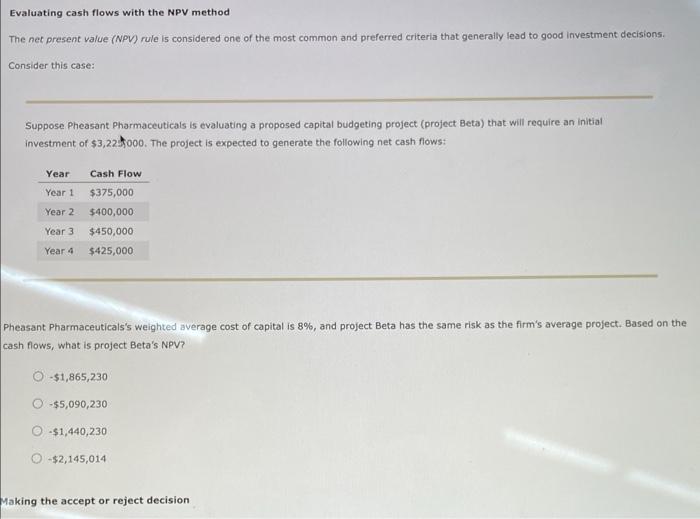Solved Evaluating cash flows with the NPV method The net | Chegg.com