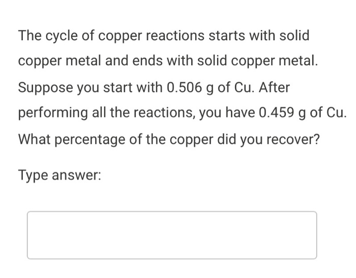 Solved The cycle of copper reactions starts with solid | Chegg.com