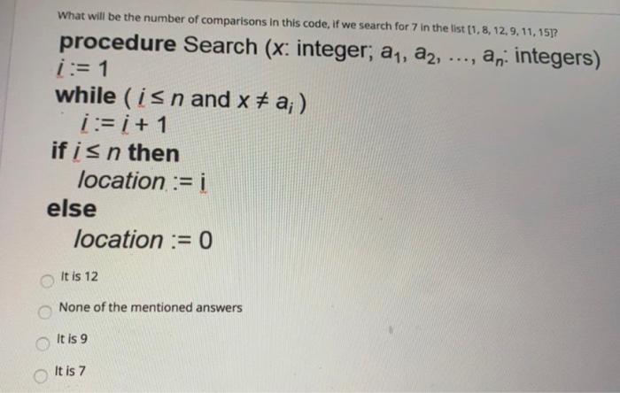 Solved procedure Search ( x : integer; a1,a2,…,an : | Chegg.com