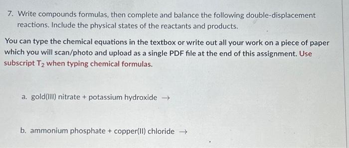 Solved 7. Write compounds formulas, then complete and | Chegg.com