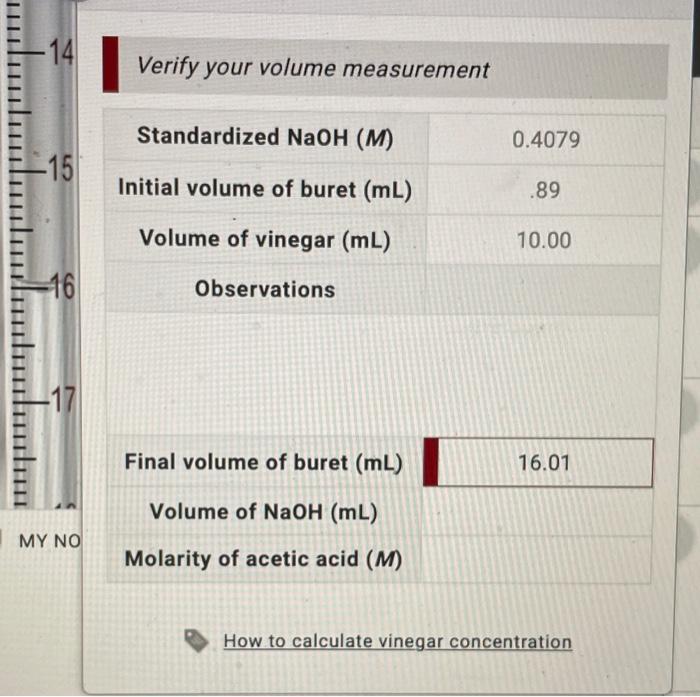 Solved -14 Verify your volume measurement Standardized NaOH | Chegg.com