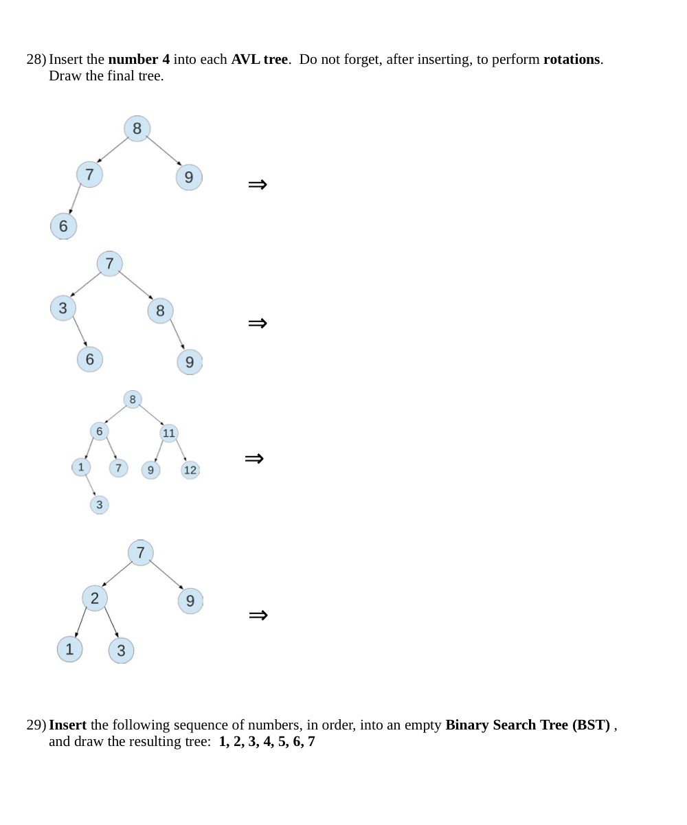Insert the number 4 ﻿into each AVL tree. Do not | Chegg.com