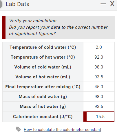 Solved How to calculate the calorimeter constant | Chegg.com