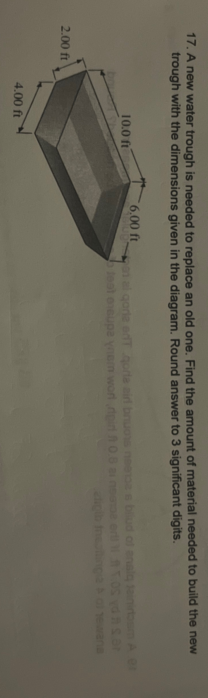 Solved A new water trough is needed to replace an old one. | Chegg.com