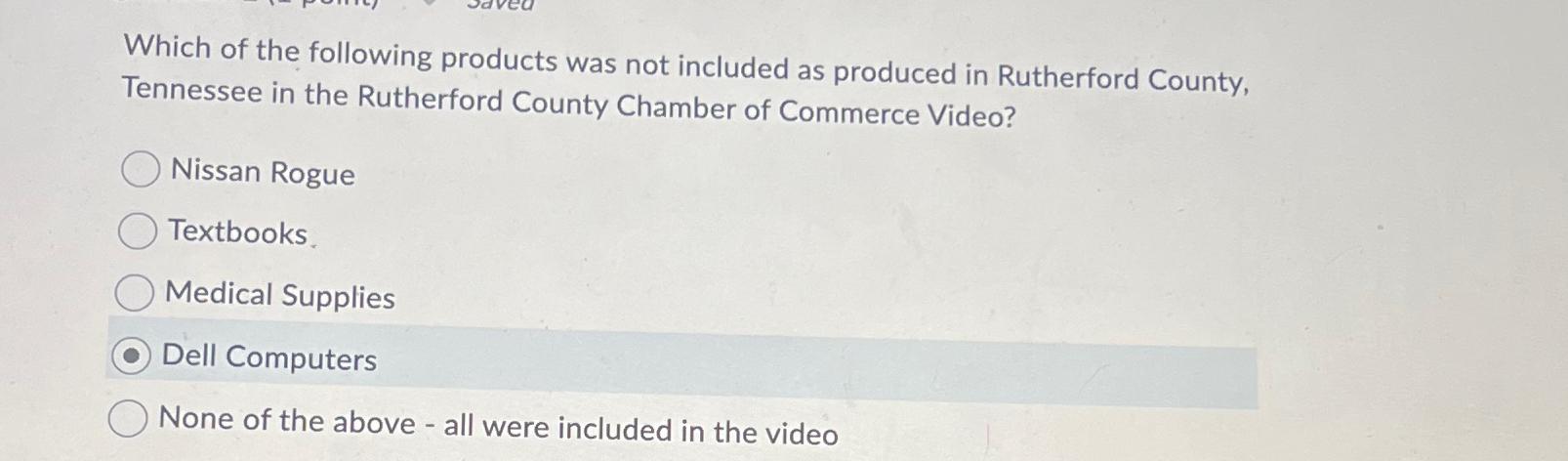 Solved Which of the following products was not included as | Chegg.com