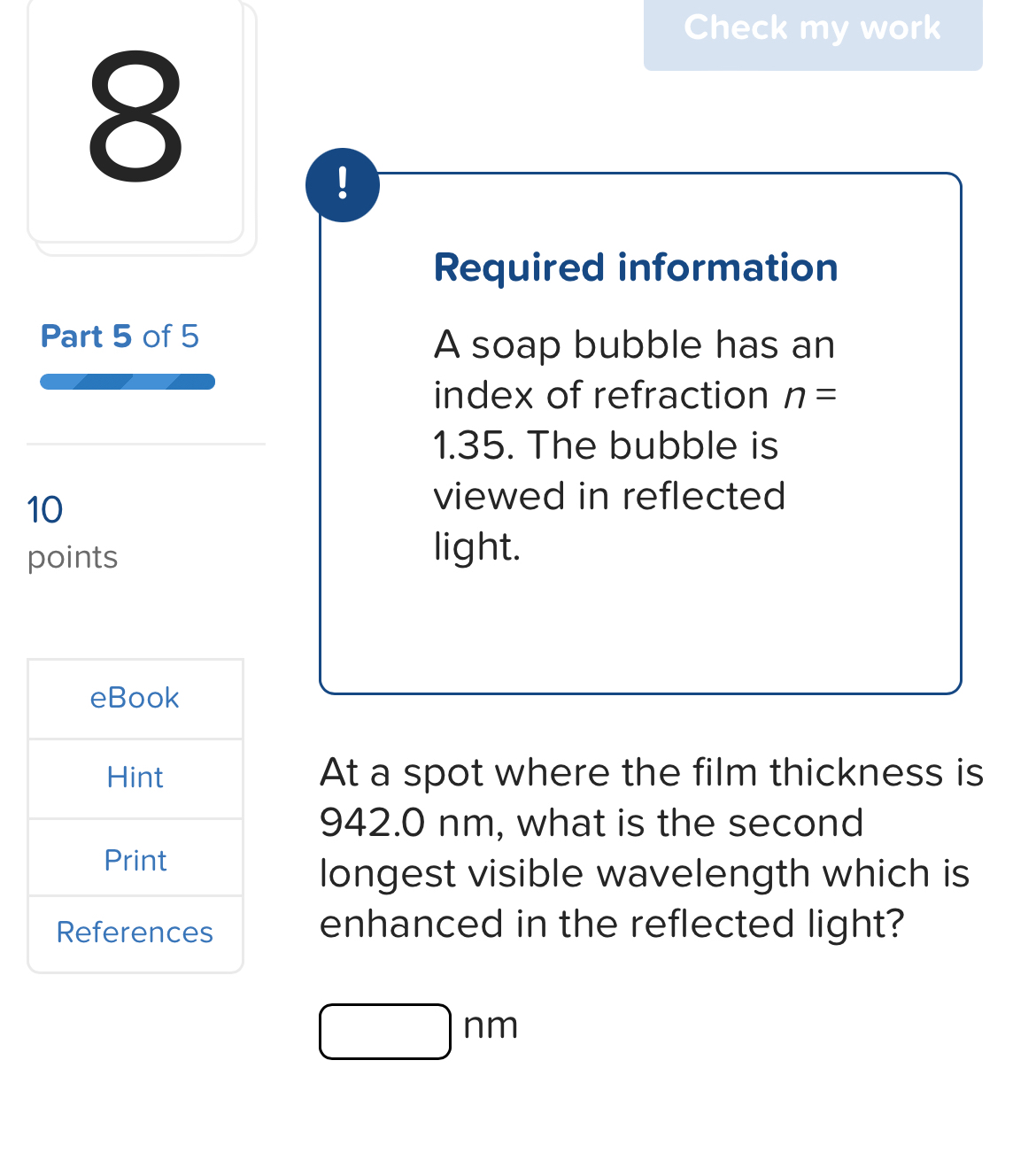 Solved Part 5 ﻿of 510pointseBookHintPrintReferencesRequired | Chegg.com