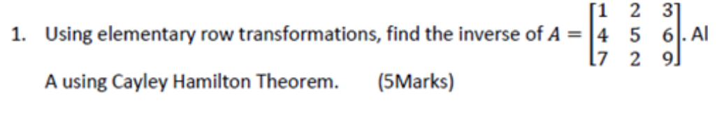 Solved Using elementary row transformations, find the | Chegg.com