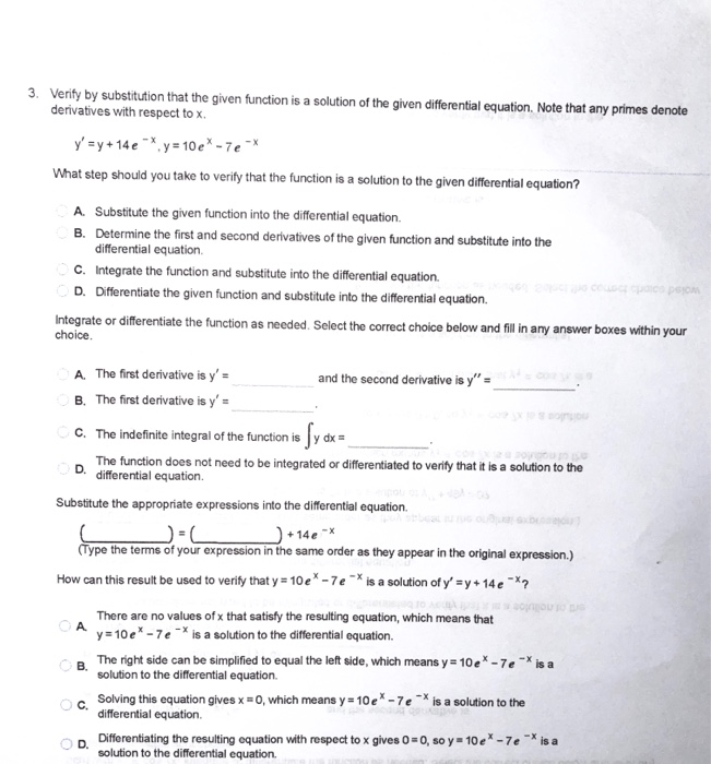 Solved 3. Verify by substitution that the given function is | Chegg.com