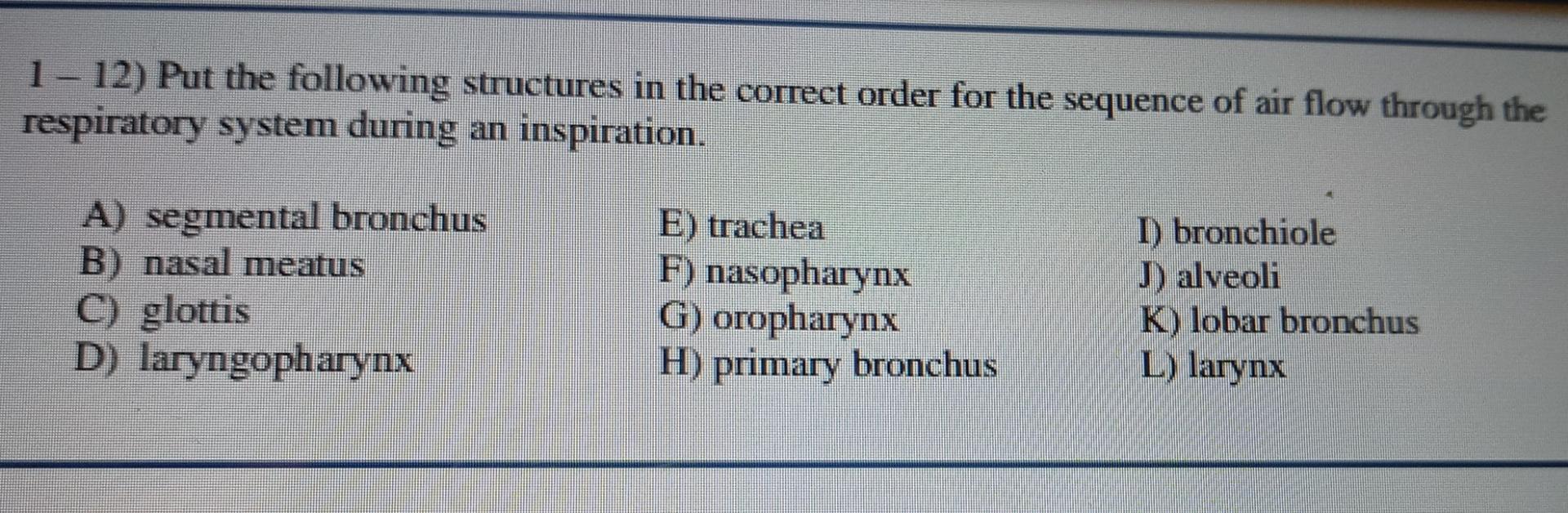 Solved 1 – 12) Put the following structures in the correct | Chegg.com