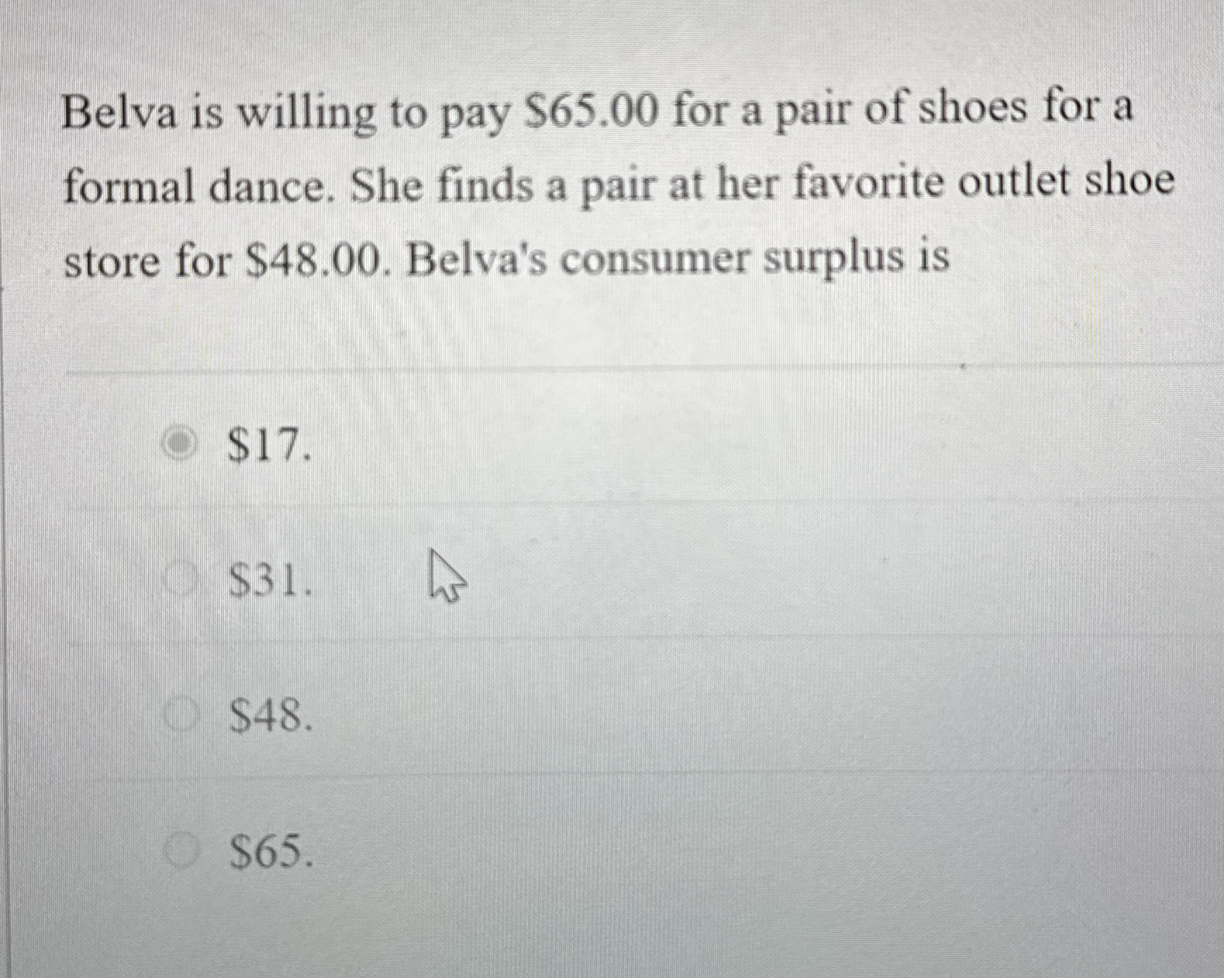 Solved Belva is willing to pay $65.00 ﻿for a pair of shoes | Chegg.com