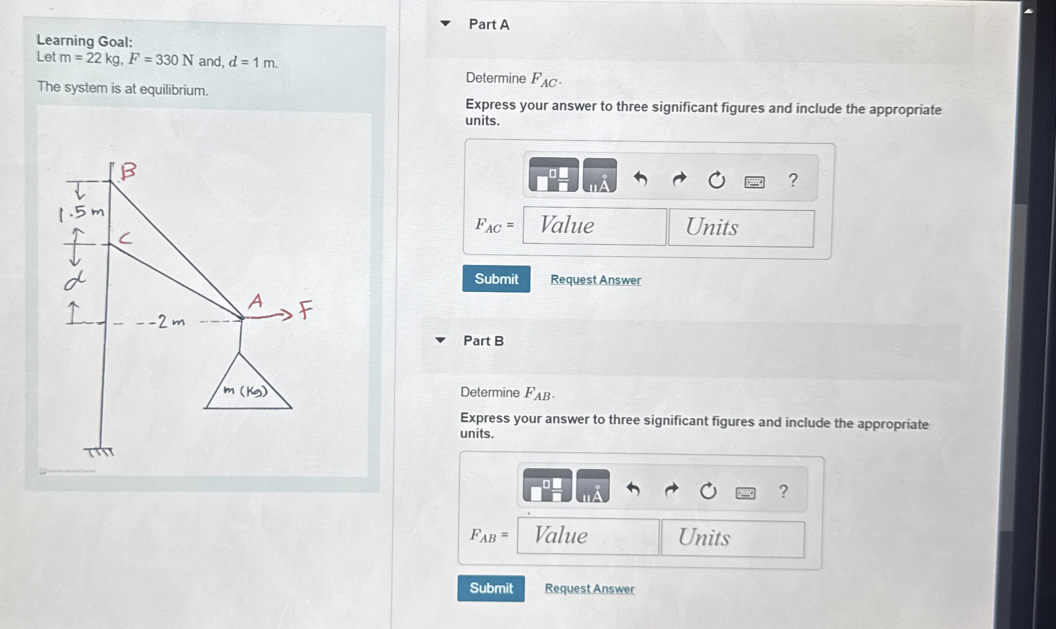 Solved Learning Goal:Let m=22kg,F=330N ﻿and, d=1m.The system | Chegg.com