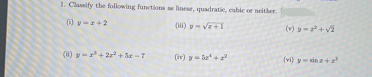 Solved Classify the following functions as linear, | Chegg.com
