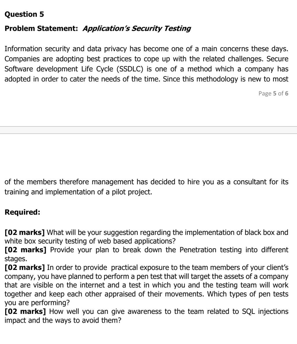 Solved Question 5 Problem Statement: Application's Security | Chegg.com