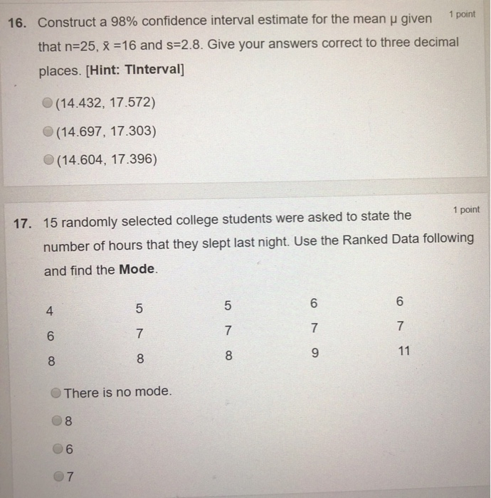 Solved 16. Construct a 98% confidence interval estimate for | Chegg.com