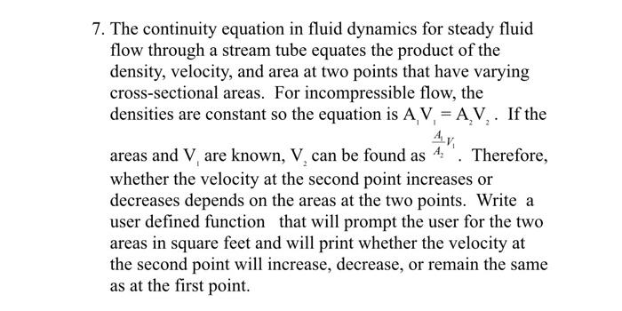 Solved 7. The continuity equation in fluid dynamics for | Chegg.com