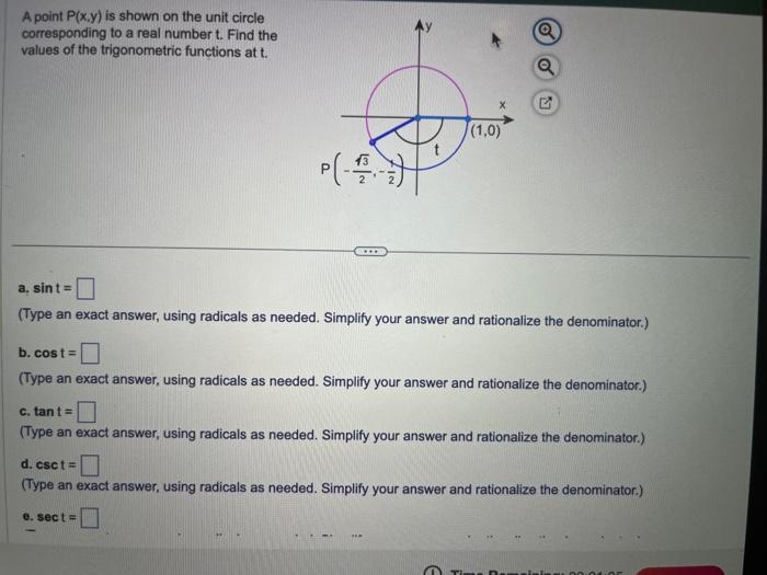 Solved A point P(x,y) is shown on the unit circle | Chegg.com
