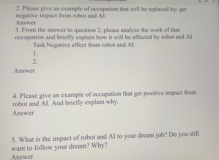 Solved 2. Please give an example of occupation that will be | Chegg.com