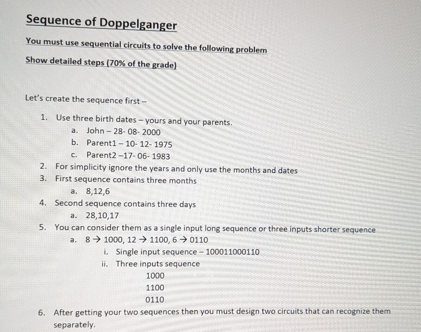 Solved Sequence of Doppelganger You must use sequential | Chegg.com