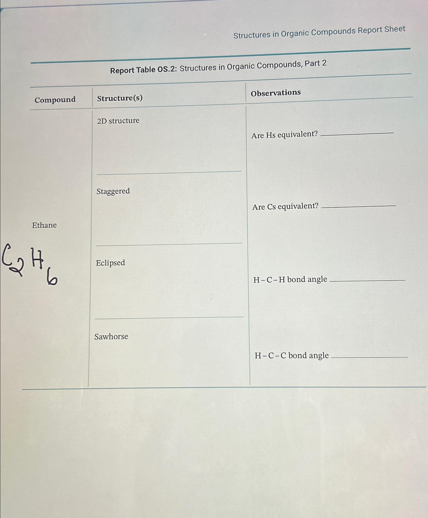 Solved Structures in Organic Compounds Report SheetReport | Chegg.com