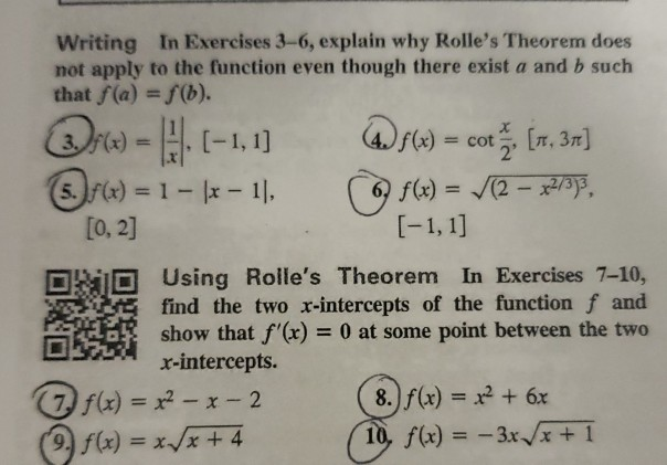 Solved Writing In Exercises 3-6, explain why Rolle's Theorem | Chegg.com