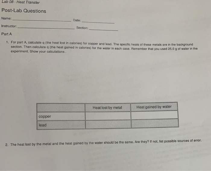 Solved Lab 08 - Heat Transfer Procedure Na Name: Date | Chegg.com