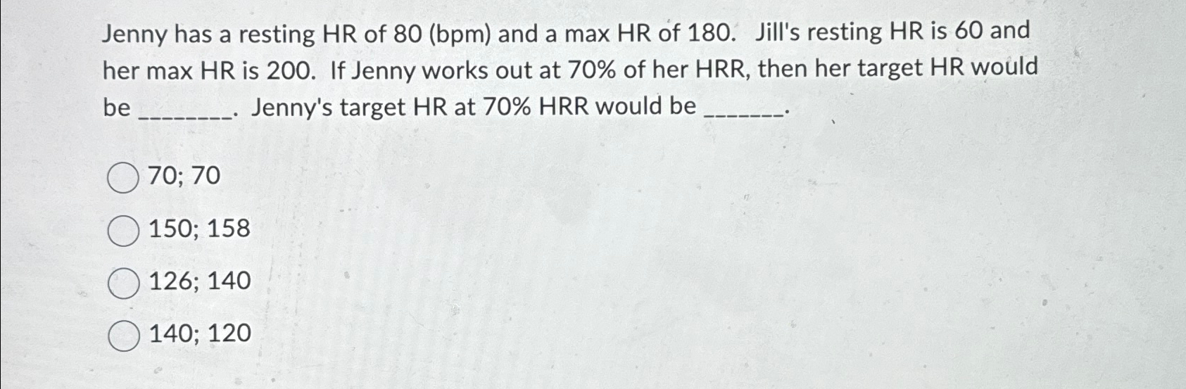 Solved Jenny has a resting HR of 80(bpm) ﻿and a max HR of | Chegg.com