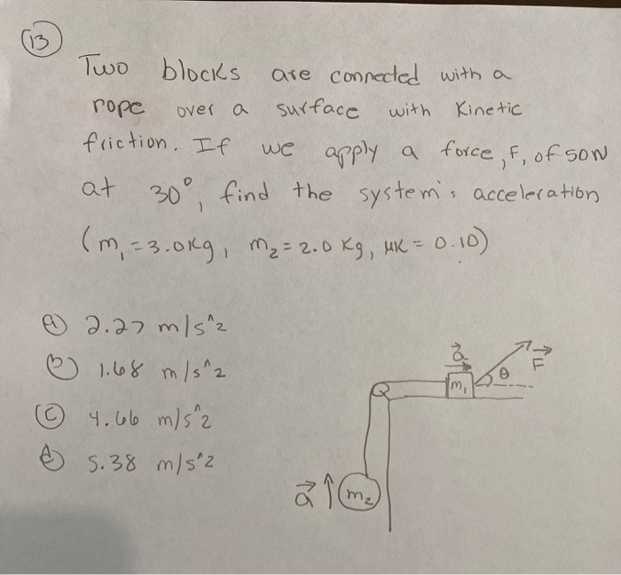 Solved 13 Two blocks are connected with a rope over a | Chegg.com