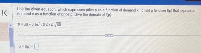 Solved Use the given equation, which expresses price p as a | Chegg.com