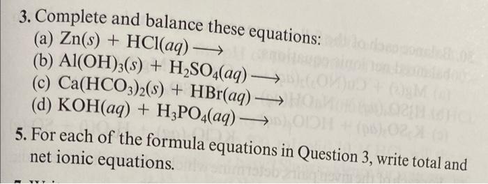 Solved 3. Complete and balance these equations: toasoon. (a) | Chegg.com