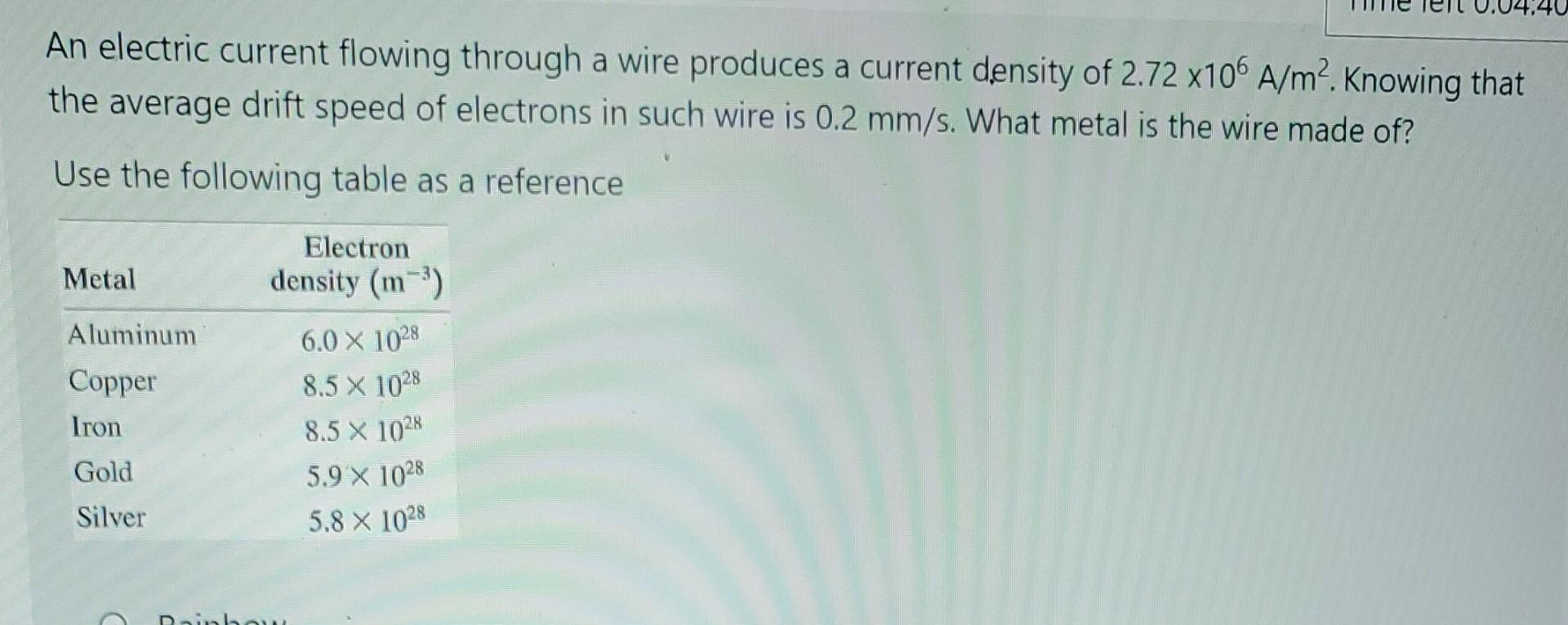 Solved An electric current flowing through a wire produces a | Chegg.com
