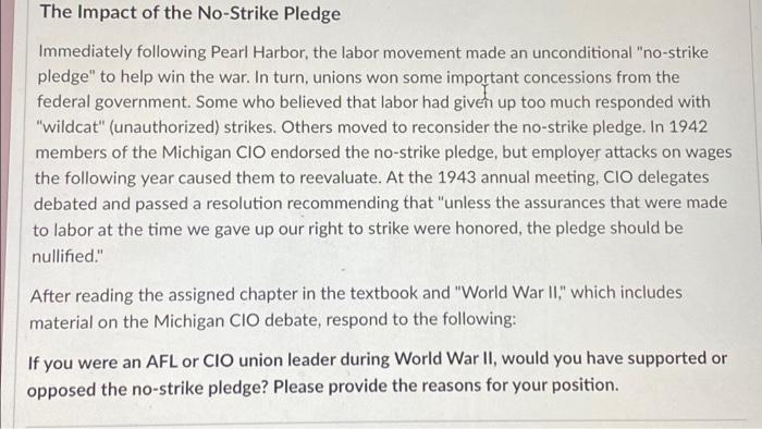 The Impact of the No-Strike Pledge Immediately | Chegg.com