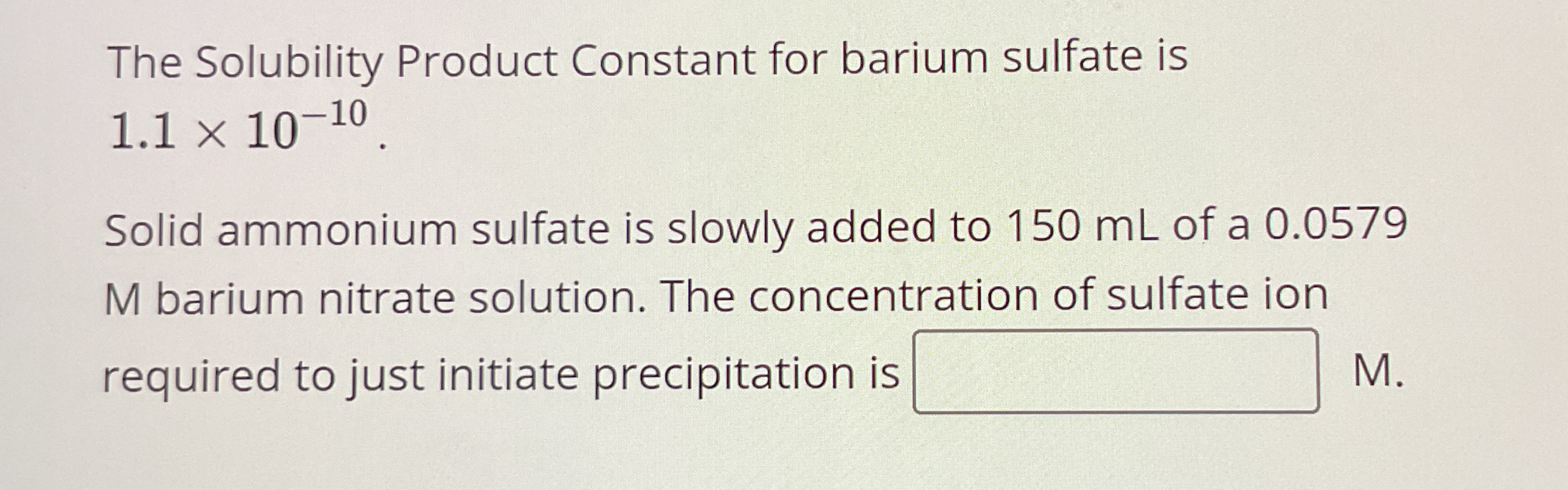Solved The Solubility Product Constant for barium sulfate | Chegg.com