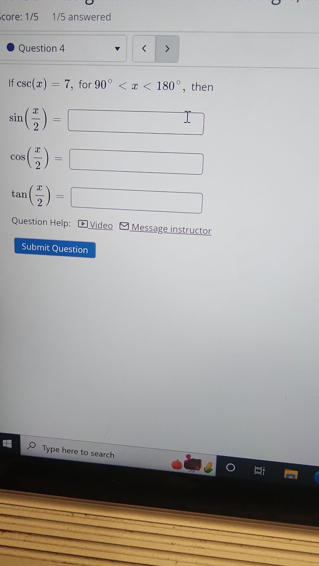 Solved If csc(x)=7, for 90∘ | Chegg.com