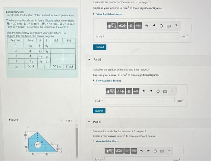 Solved Calculate the product of the area and xˉ for region 1 | Chegg.com